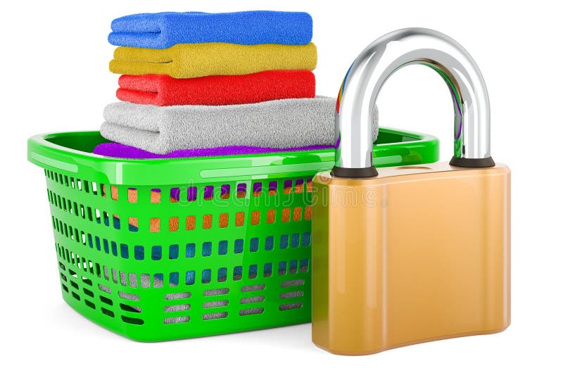 Laundry Basket Full of Clean Clothes with Padlock, 3D Rendering Stock ...