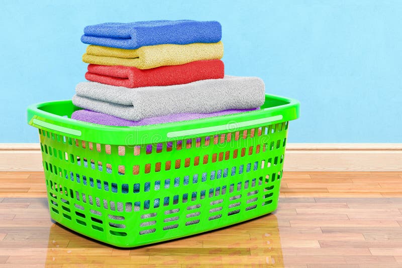 Laundry Basket Full of Clean Clothes with Megaphone, 3D Rendering Stock ...