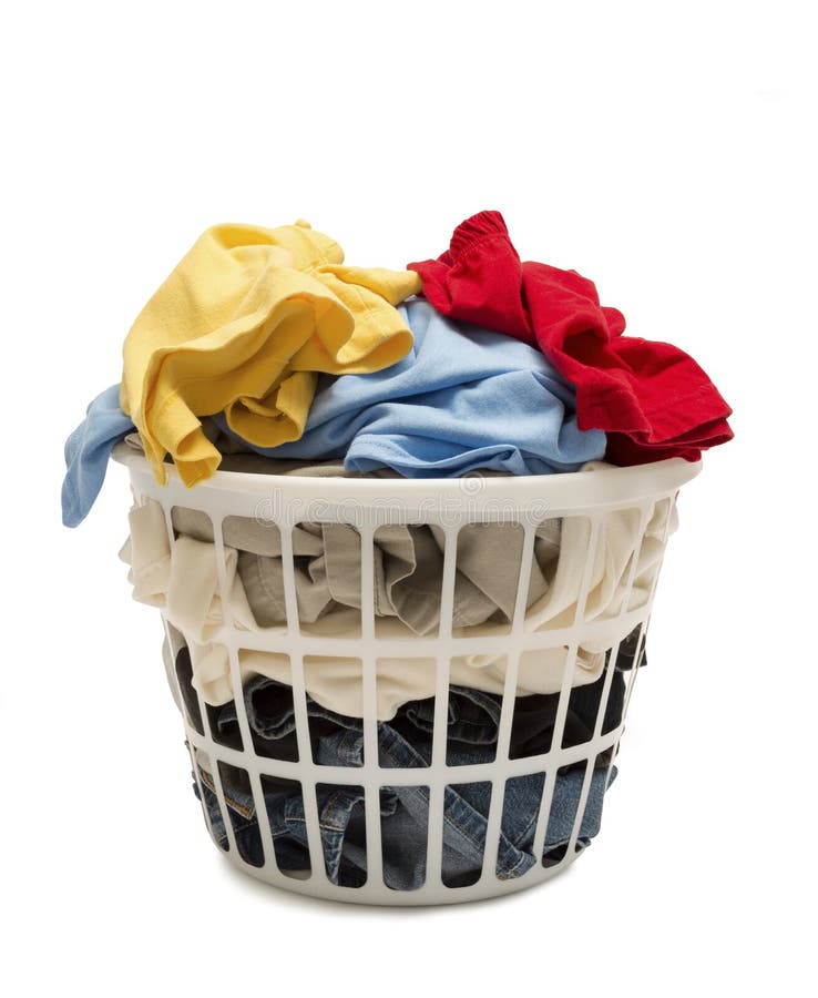 Laundry Basket Full of Clothes Shot Straight on Stock Image - Image of ...