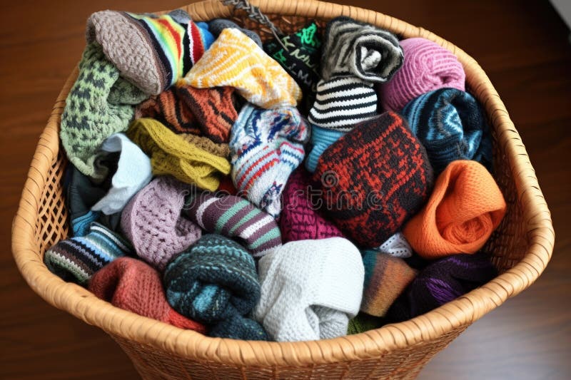 Laundry Basket Full of Mismatched Socks Stock Photo - Image of room ...