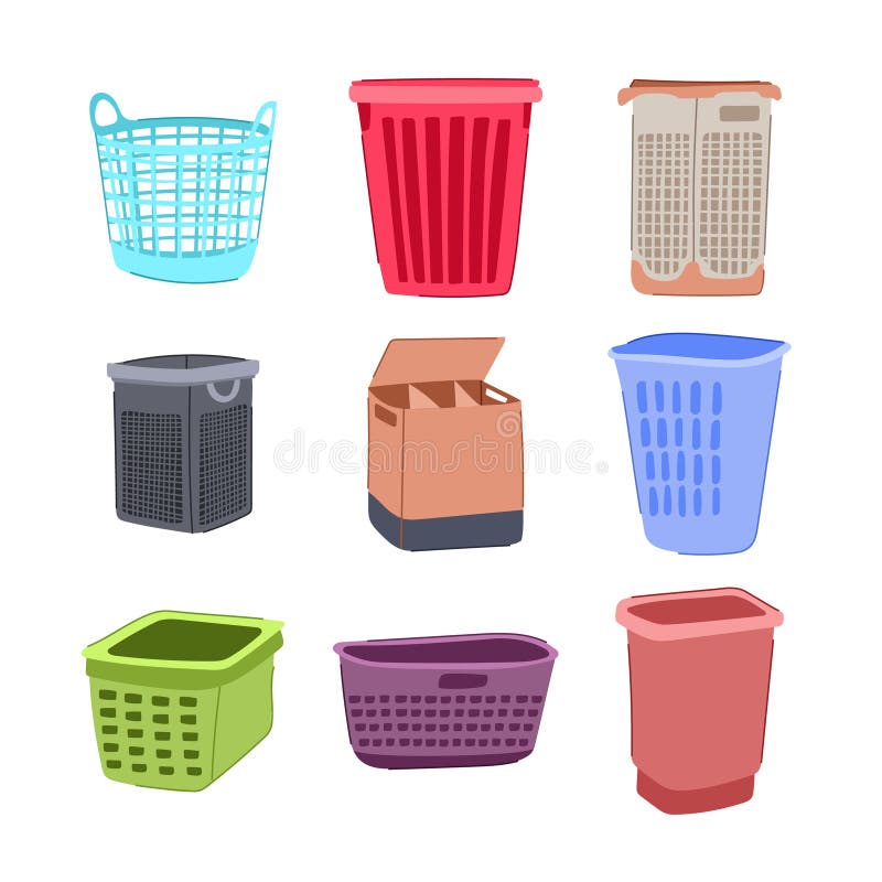 Laundry Basket Plastic Set Cartoon Vector Illustration Stock ...
