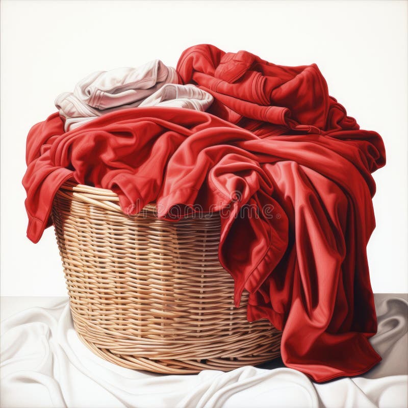 Laundry Basket with Red Sheets Isolate Background. Generative AI Stock ...