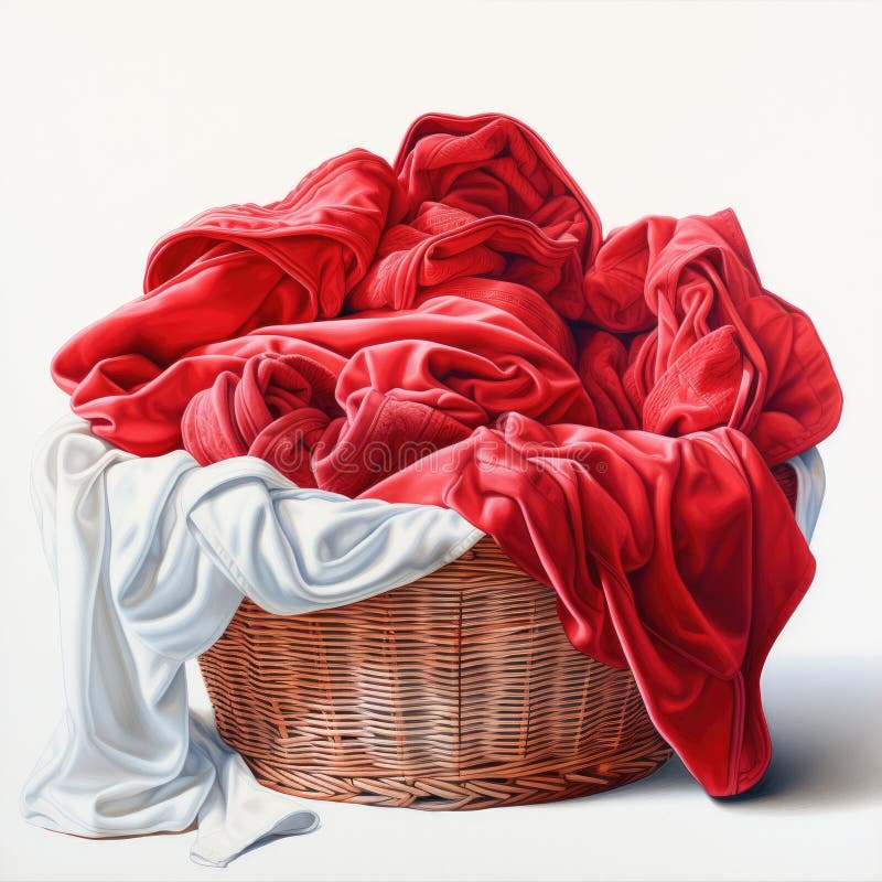 Laundry Basket with Red Sheets Isolate Background. Generative AI Stock ...