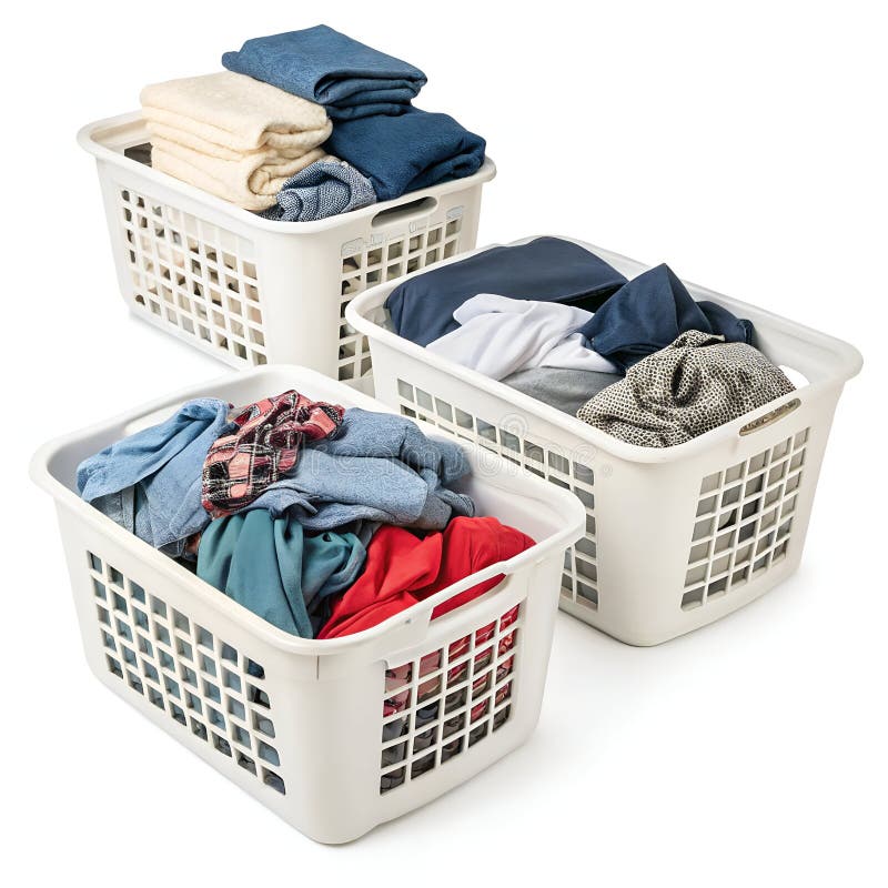 Laundry Baskets with Clothes Isolated on White Background Stock Illustration - Illustration of ...