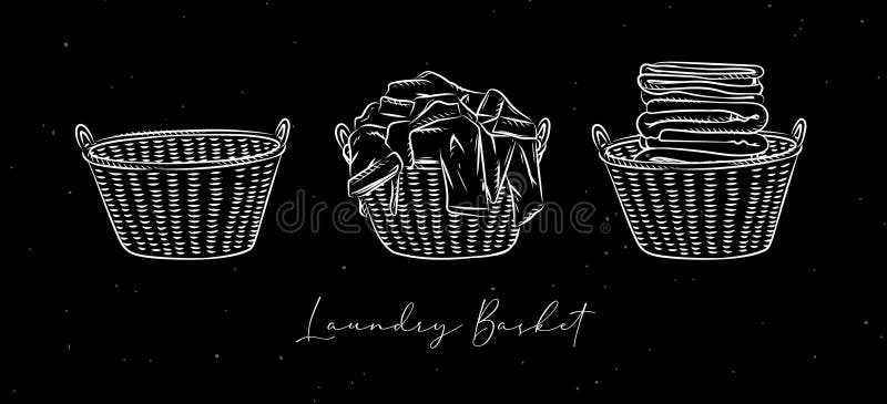 Laundry Baskets with Different Clothes Graphic Style Black Stock Vector ...