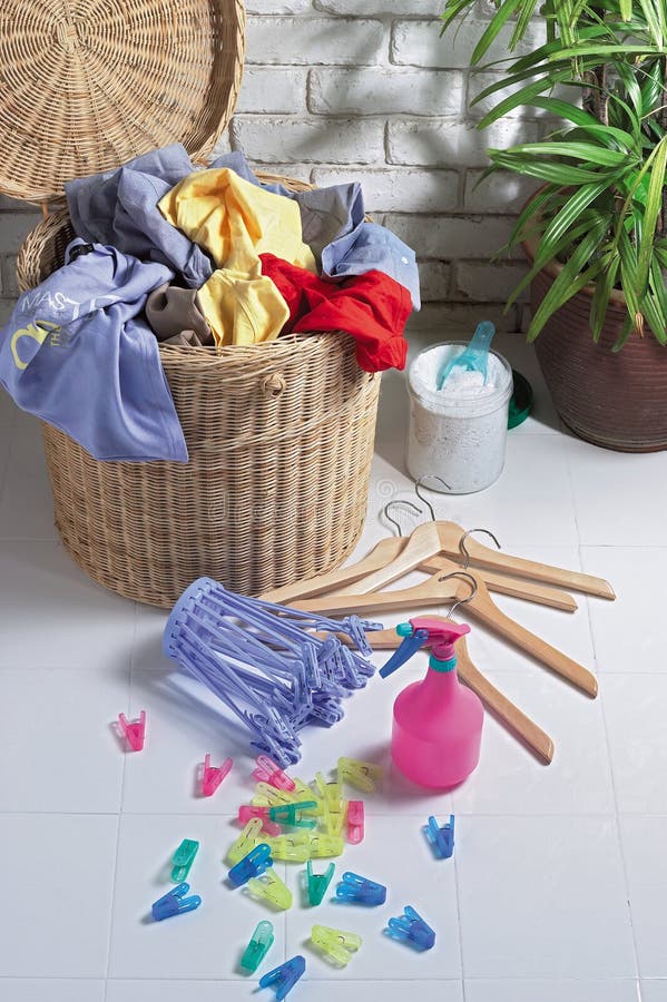 Laundry cloth on basket stock image. Image of accessories - 202535823