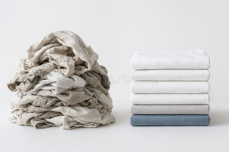 Before and after Laundry Concept Featuring a Pile of Wrinkled Clothes ...