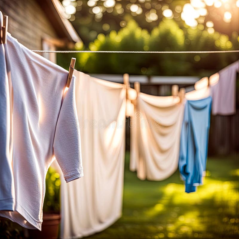 Laundry Day with Clothes Hanging on Clothesline Stock Illustration ...