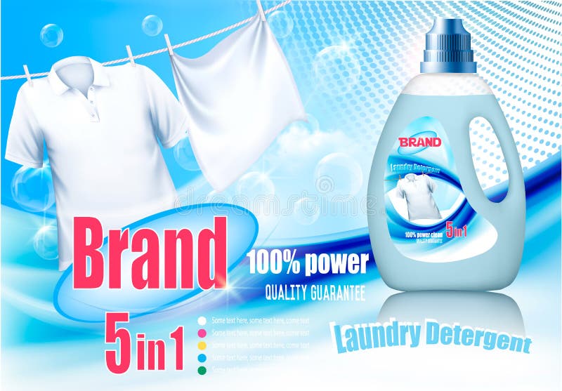Laundry Detergent Ad. Plastic Bottle and Colorful Shirts on Rop Stock ...