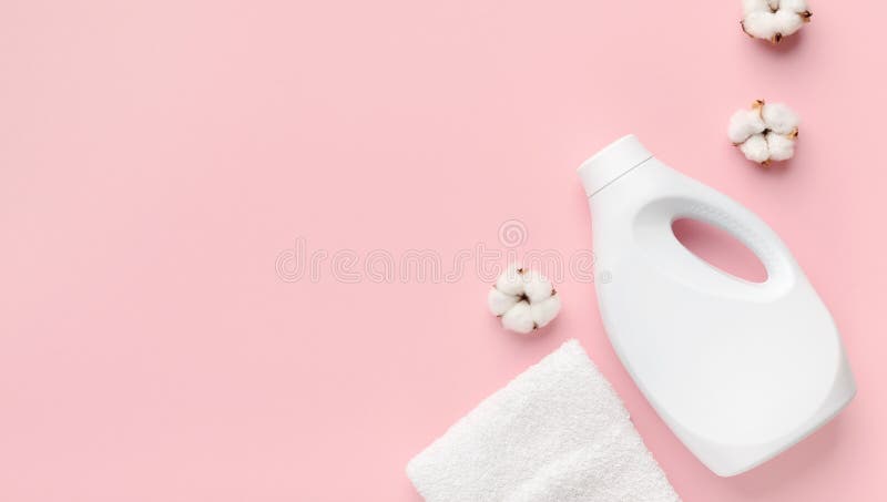 Laundry Detergent Bottle with Fabric Softener Isolated on Pink Stock ...