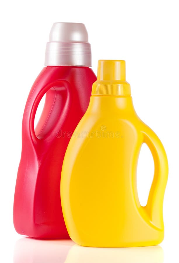 Laundry Detergent Bottle with Fabric Softener Isolated on White ...