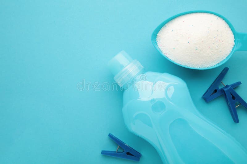 Laundry Detergents with Washing Powder and Capsules on Grey Background ...