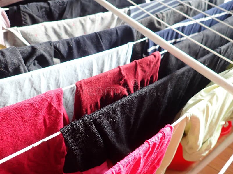 Laundry on a Drier Rack at Home Stock Image - Image of hang, rack ...