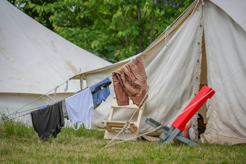 Laundry Dries on a Tent Line Stock Image - Image of summer, environment ...