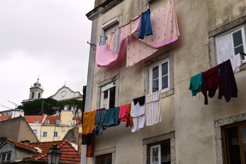 Laundry is Drying on the Line in Lisbon Stock Photo - Image of building ...