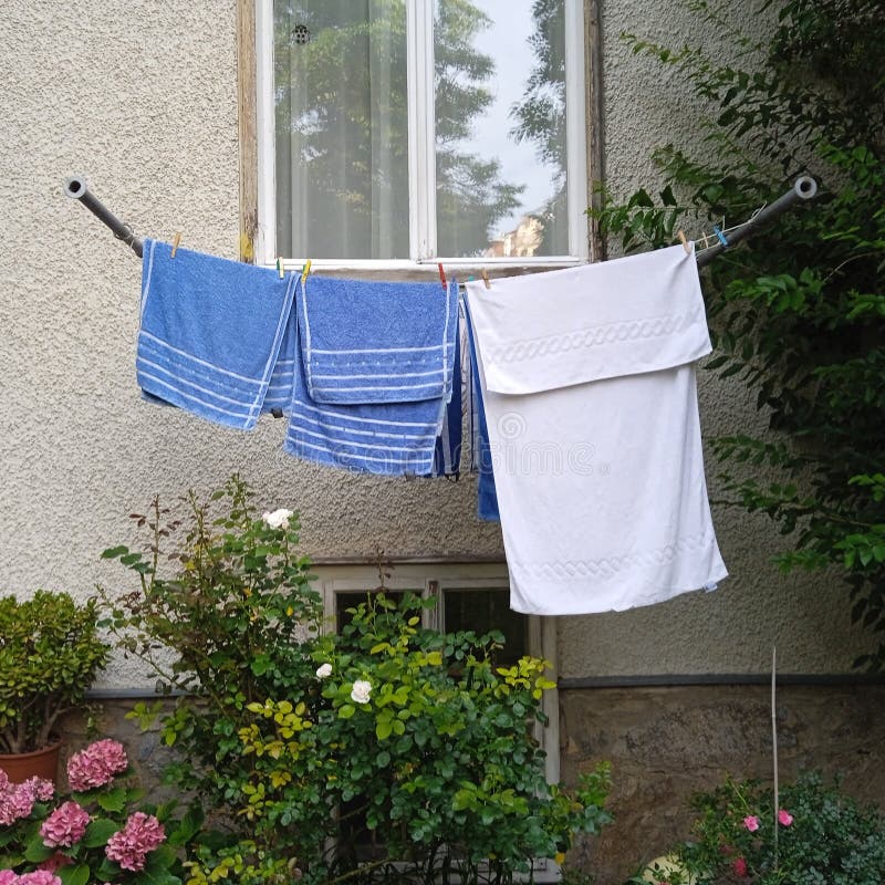 Laundry Drying Outside on a Clothesline Stock Image - Image of healthy ...
