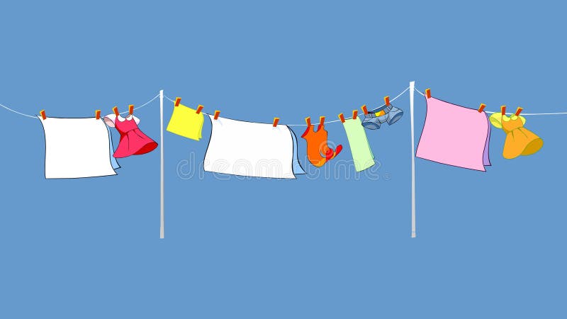 Laundry Drying on the Rope Outside Stock Illustration - Illustration of ...