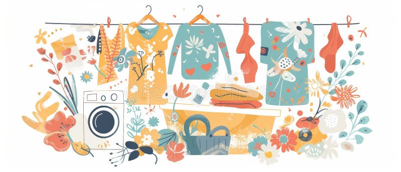 The Laundry Elements Set Includes Washing Machine, Clothes, Iron ...