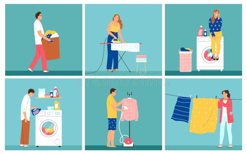 Laundry Flat Compositions Set Stock Vector - Illustration of laundry ...