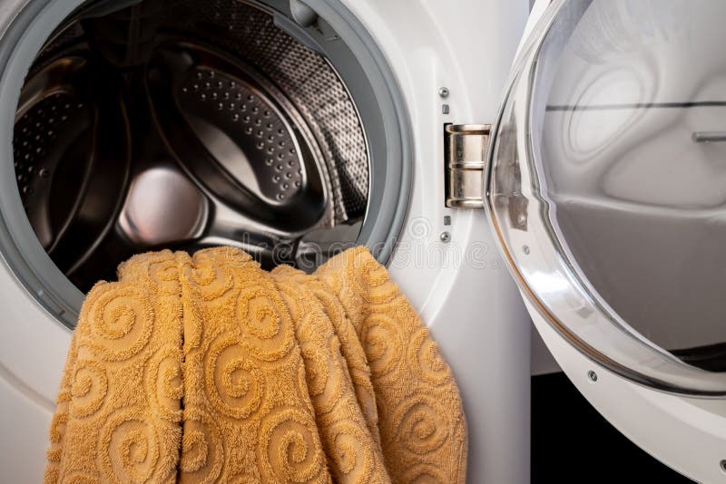 Laundry in an Open Washing Machine in the Bathroom Stock Image - Image ...