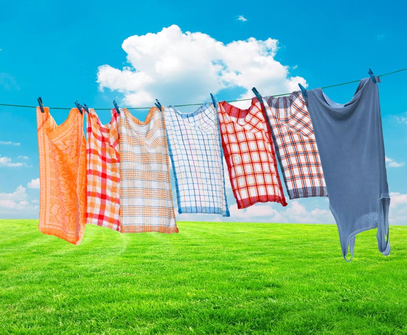 Laundry Hanging Over Vivid Landscape Stock Image - Image of bright ...