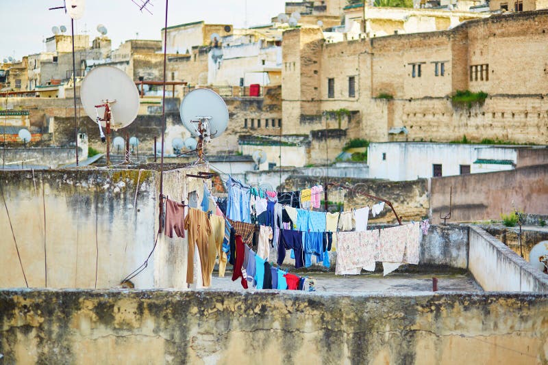 Laundry Hanging on Roof in Fez Stock Image - Image of linen, maroc ...