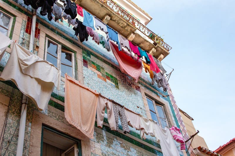 Laundry Hanging on the Wall of a Building in Istanbul, Turkey Stock ...