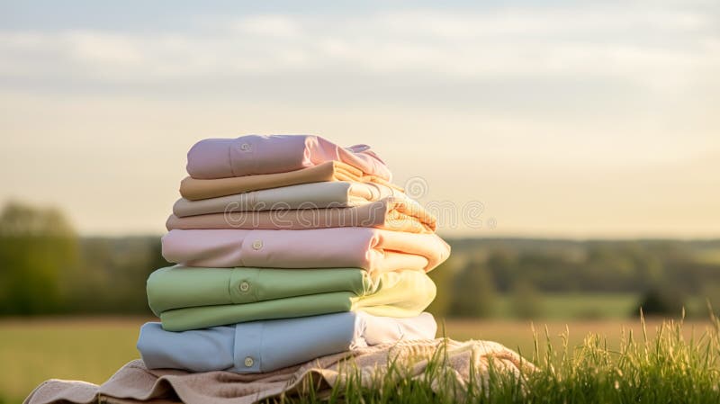 Laundry, Housekeeping and Homemaking, Stack of Clean and Folded Clothes ...