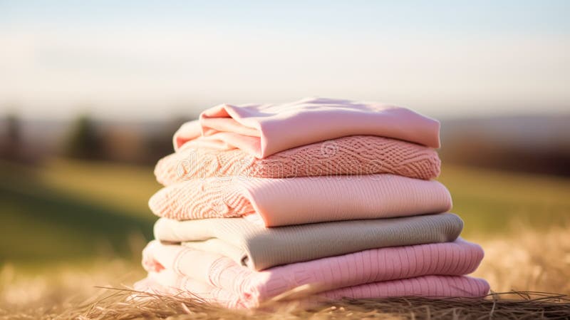 Laundry, Housekeeping and Homemaking, Stack of Clean and Folded Clothes ...