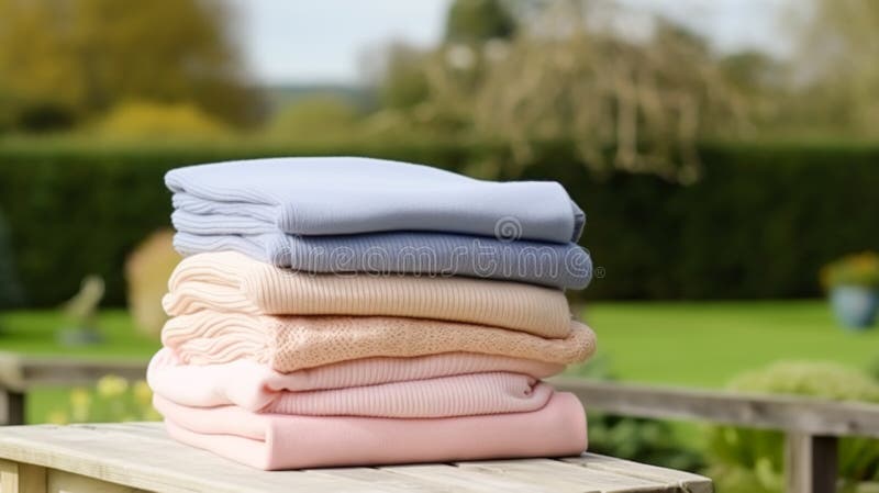 Laundry, Housekeeping and Homemaking, Stack of Clean and Folded Clothes ...