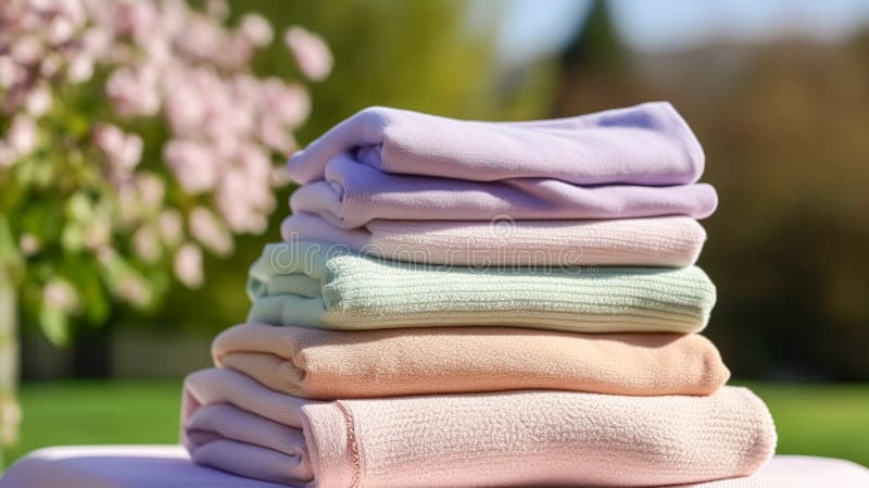 Laundry, Housekeeping and Homemaking, Stack of Clean and Folded Clothes ...