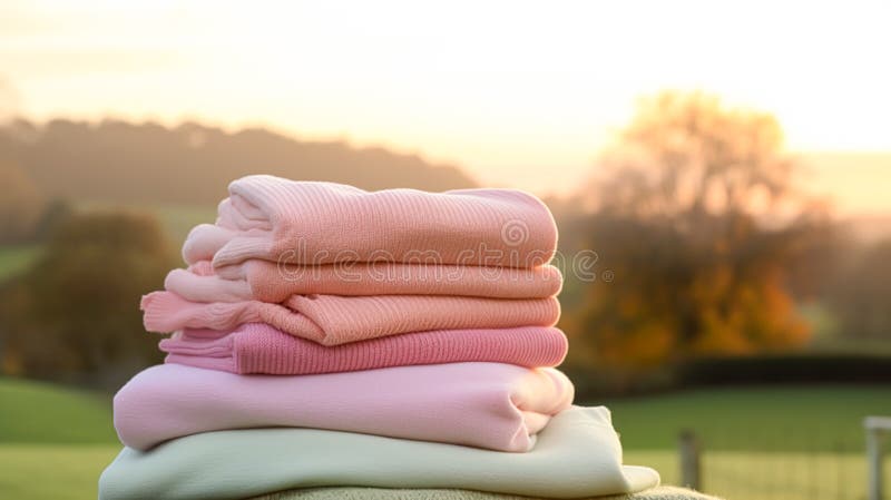 Laundry, Housekeeping and Homemaking, Stack of Clean and Folded Clothes ...