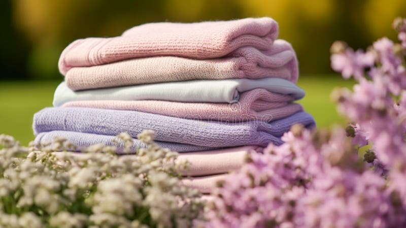 Laundry, Housekeeping and Homemaking, Stack of Clean and Folded Knitted ...