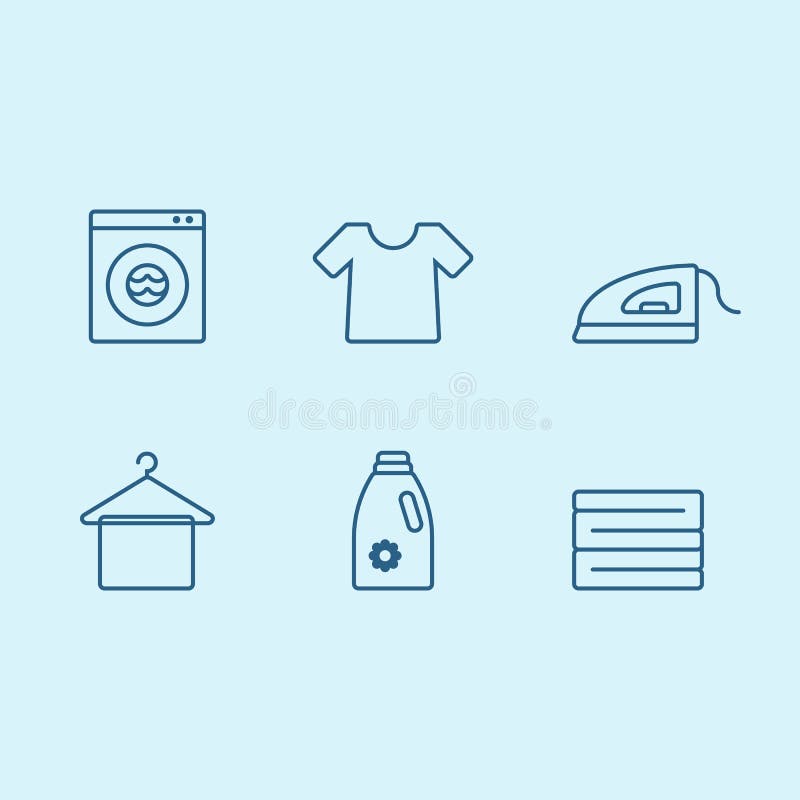Laundry Icon Set with Iron, Tshirt, Detergent, Clothes Stack, Hanger ...