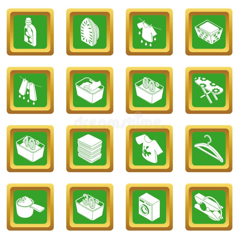 Laundry Icons Set Green Square Vector Stock Vector - Illustration of ...