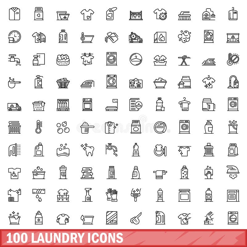 100 Laundry Icons Set, Outline Style Stock Vector - Illustration of ...