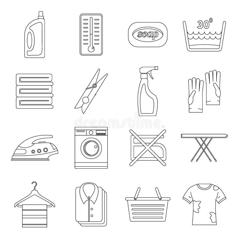 Laundry Icons Set, Outline Style Stock Vector - Illustration of board ...