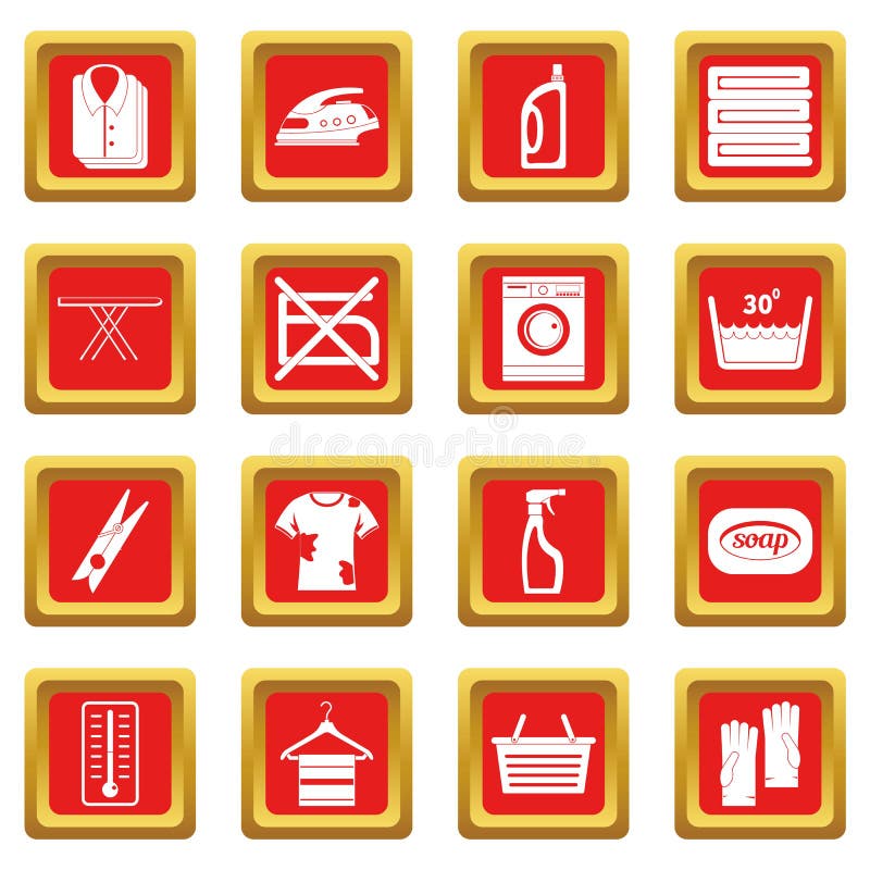 Laundry icons set red stock vector. Illustration of design - 98013106