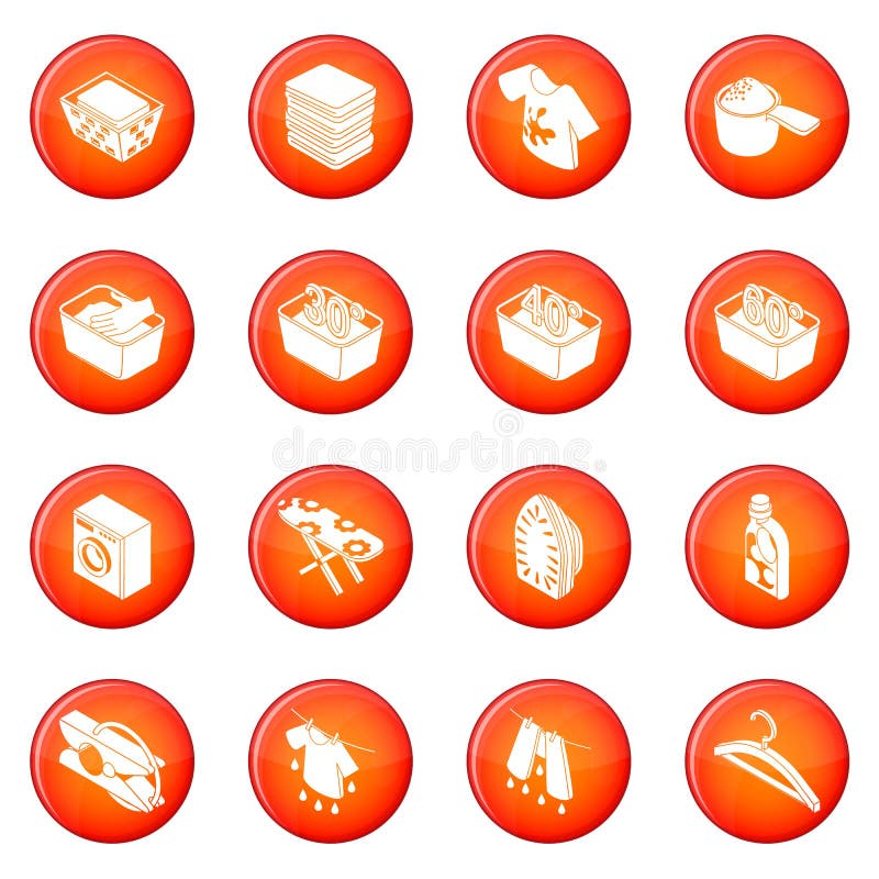 Laundry Icons Set Red Vector Stock Vector - Illustration of cleaner ...