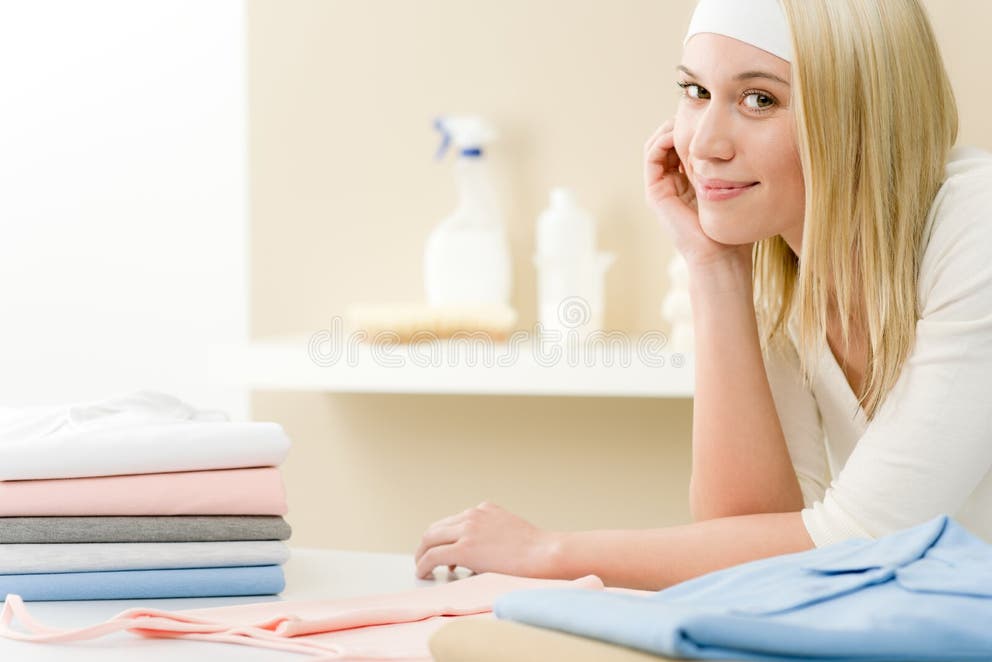 Laundry Ironing - Woman Break after Housework Stock Photo - Image of ...