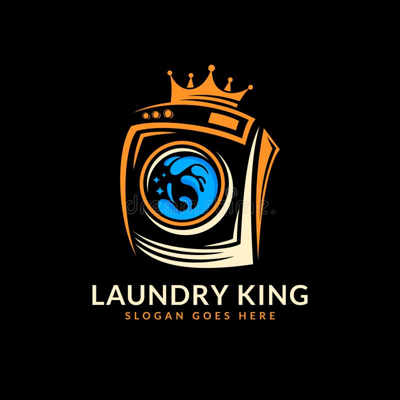 Laundry King Logo Design. Premium Laundry Wash Machine and King Crown ...