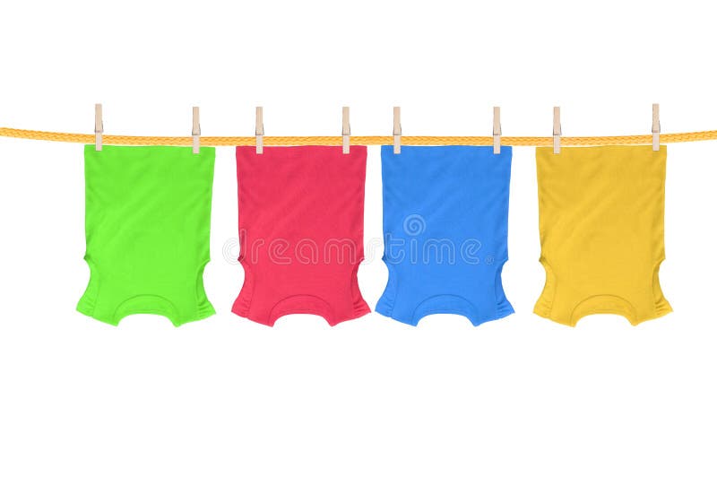 Laundry Line with Clothes Isolated on White Stock Image - Image of ...