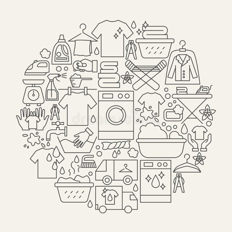 Laundry Line Icons Circle stock vector. Illustration of soap - 213619537