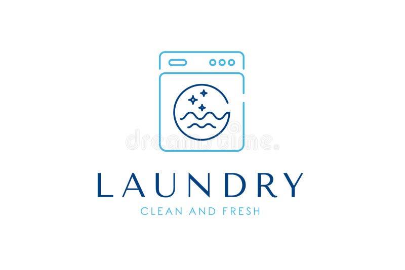 Laundry Logo Design Template. Simple Washing Machine Linear Icon for ...