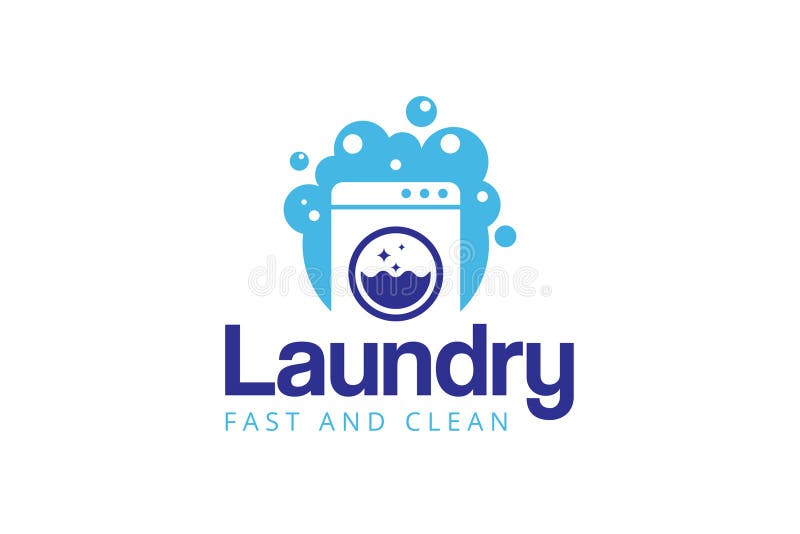Laundry Logo Design Template. Washing Machine with Bubbles Illustration ...