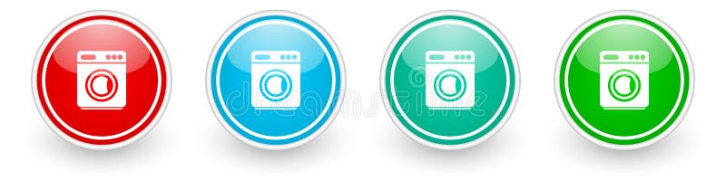 Laundry, Machine, Washer, Vector Icons, Colorful Glossy Buttons on ...