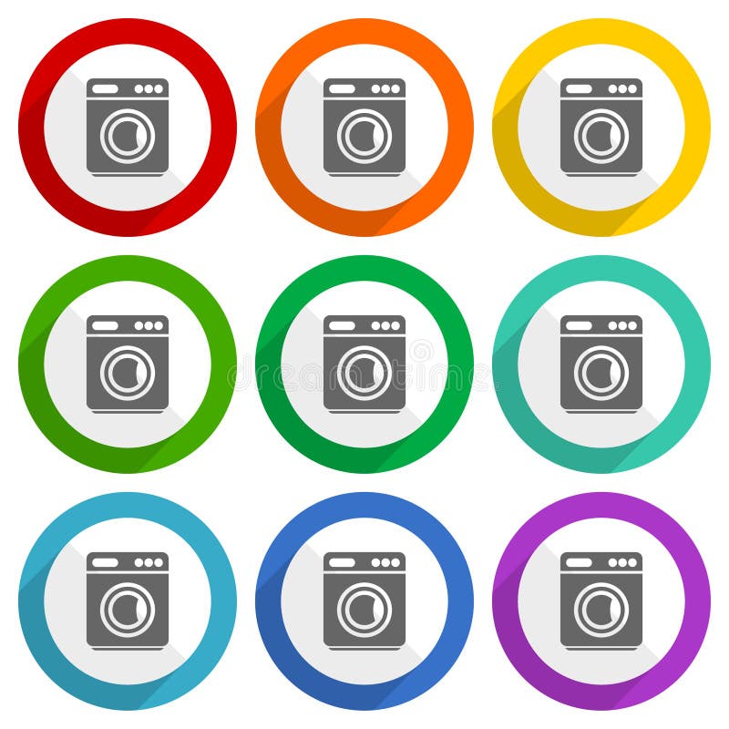 Laundry, Machine, Washer, Vector Icons, Set of Colorful Flat Design ...