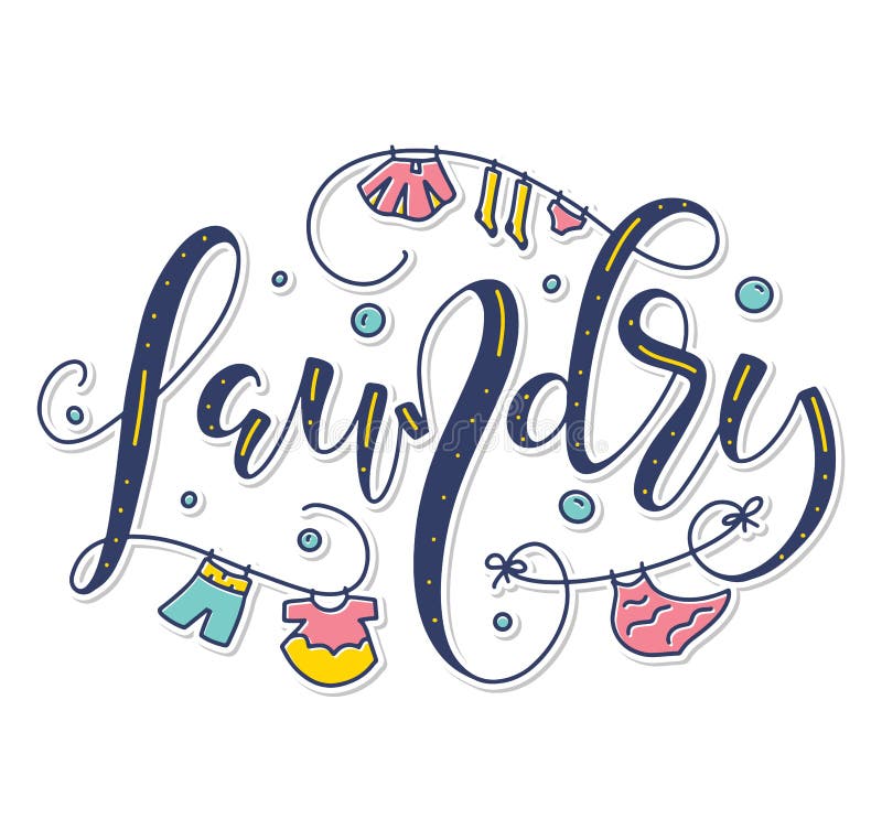 Laundry Wash, Dry, Fold, Repeat, Vector Illustration with Hand Drawn ...