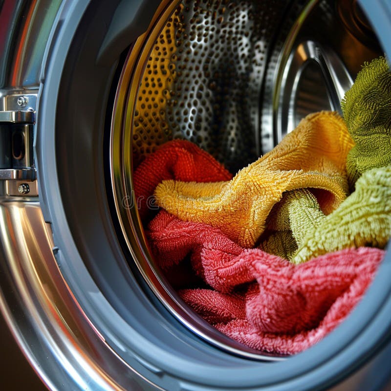 Colorful Towels in a Front Load Washing Machine Stock Illustration ...