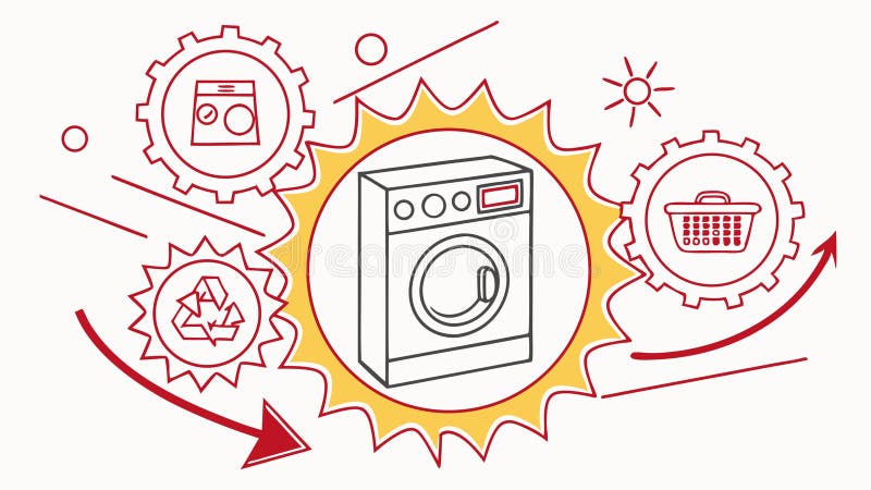Laundry Process Icons with Washing Machine, Sun, and Settings. Vector ...